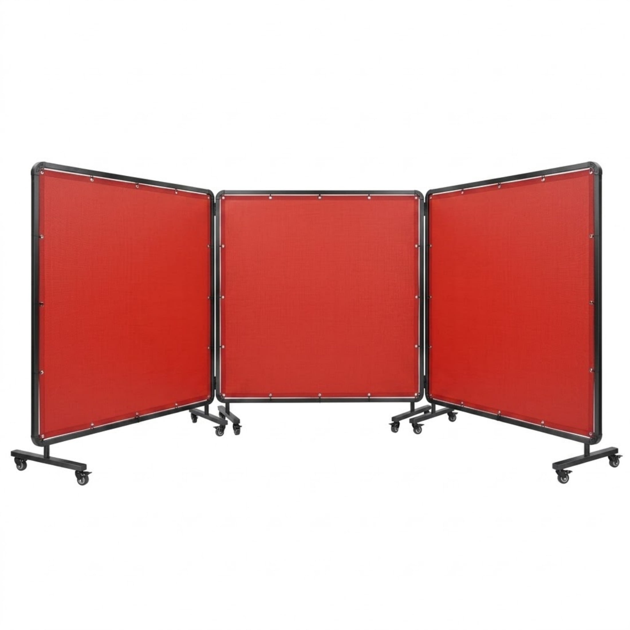 6' x 6' 3-Panel Welding Screen with Frame, Flame-Resistant Red Vinyl ...