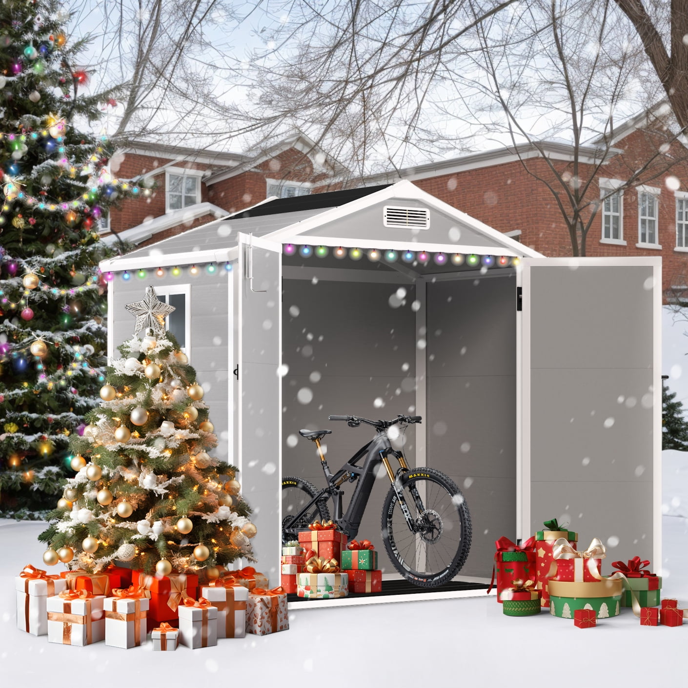 6 x 6.4FT PP Resin Weather-Resistant Outdoor Storage Shed with Lockable ...