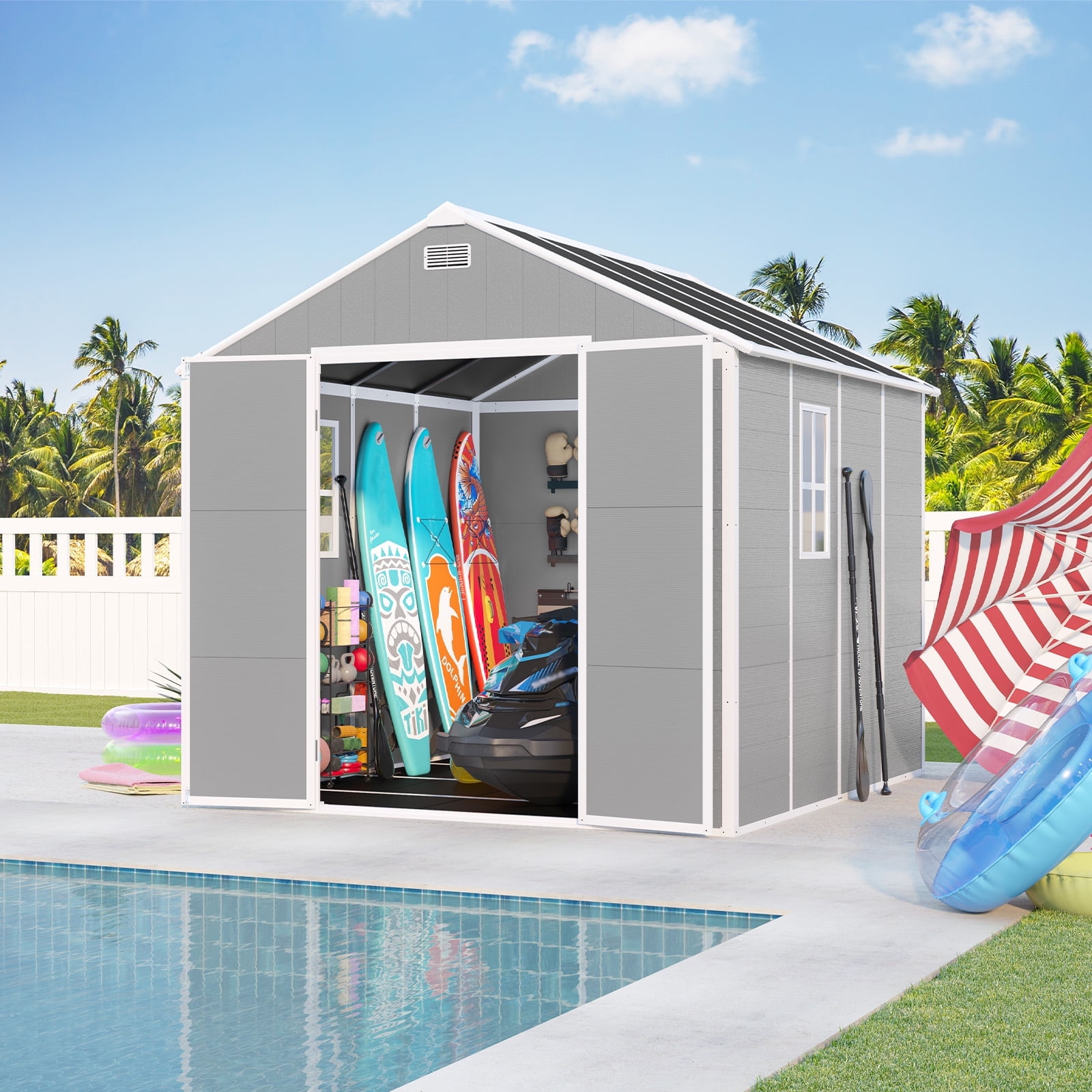 6 x 6 FT Resin Outdoor Storage Shed, Plastic Garden Shed with Floor ...