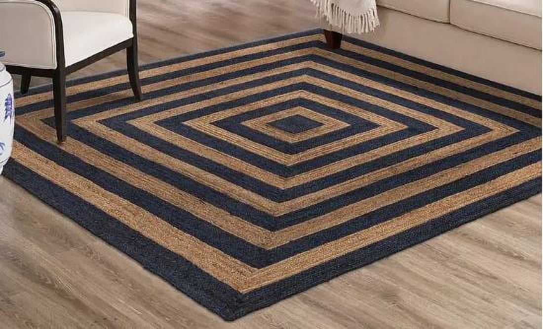 6 x 6 Feet Square ( 180 cm x 180 cm ) Natural Jute with Black Scalloped ...