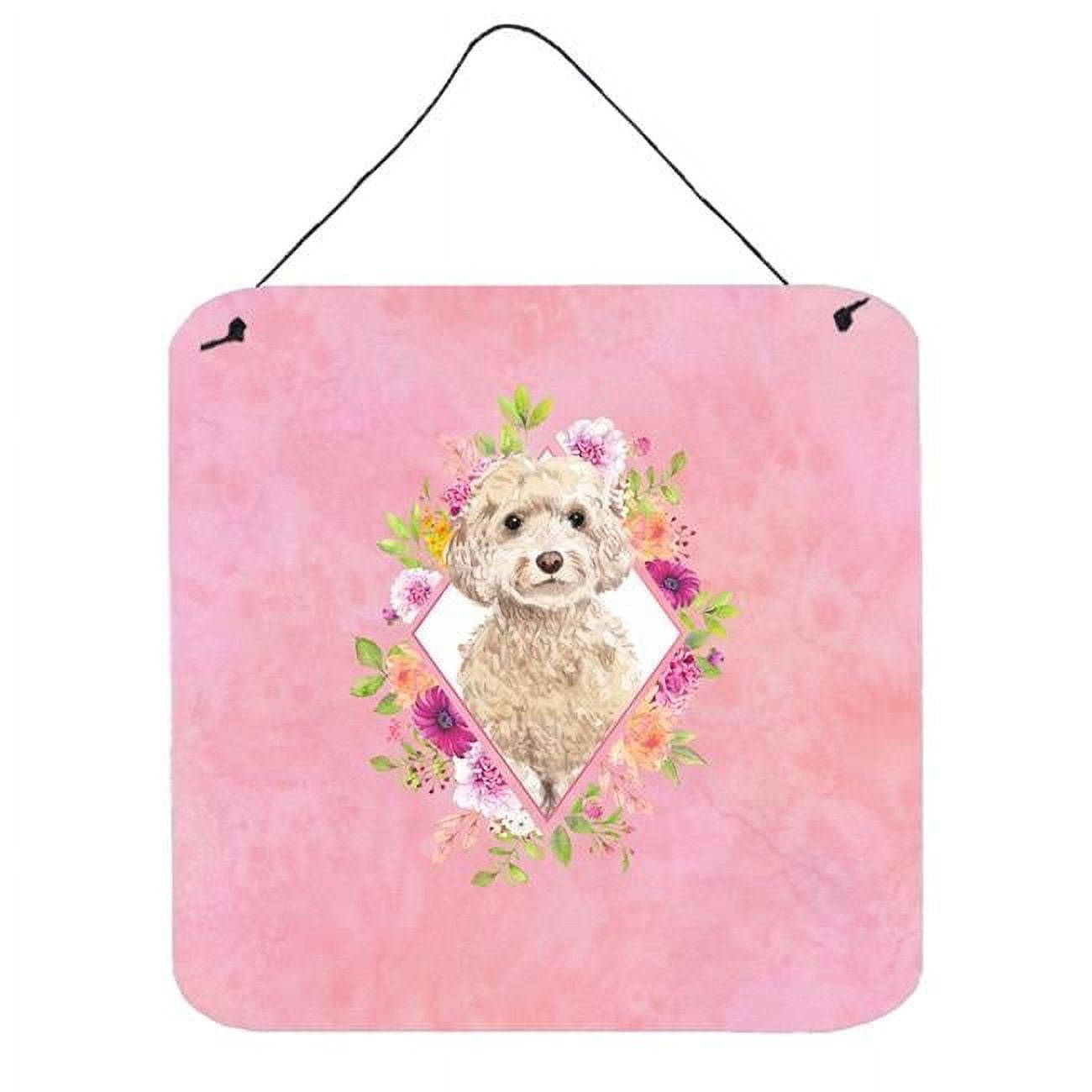 6 x 6 in. Champagne Cockapoo Pink Flowers Wall or Door Hanging Prints ...