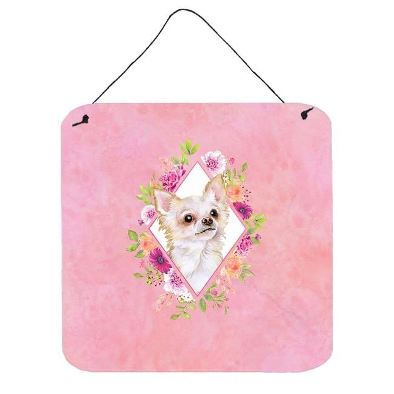 6 x 6 in. Long Hair Chihuahua Pink Flowers Wall or Door Hanging Prints ...