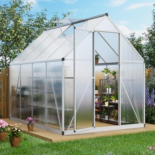 6’ x 7.5’ Greenhouse for Outdoors, Polycarbonate Greenhouse with Roof ...