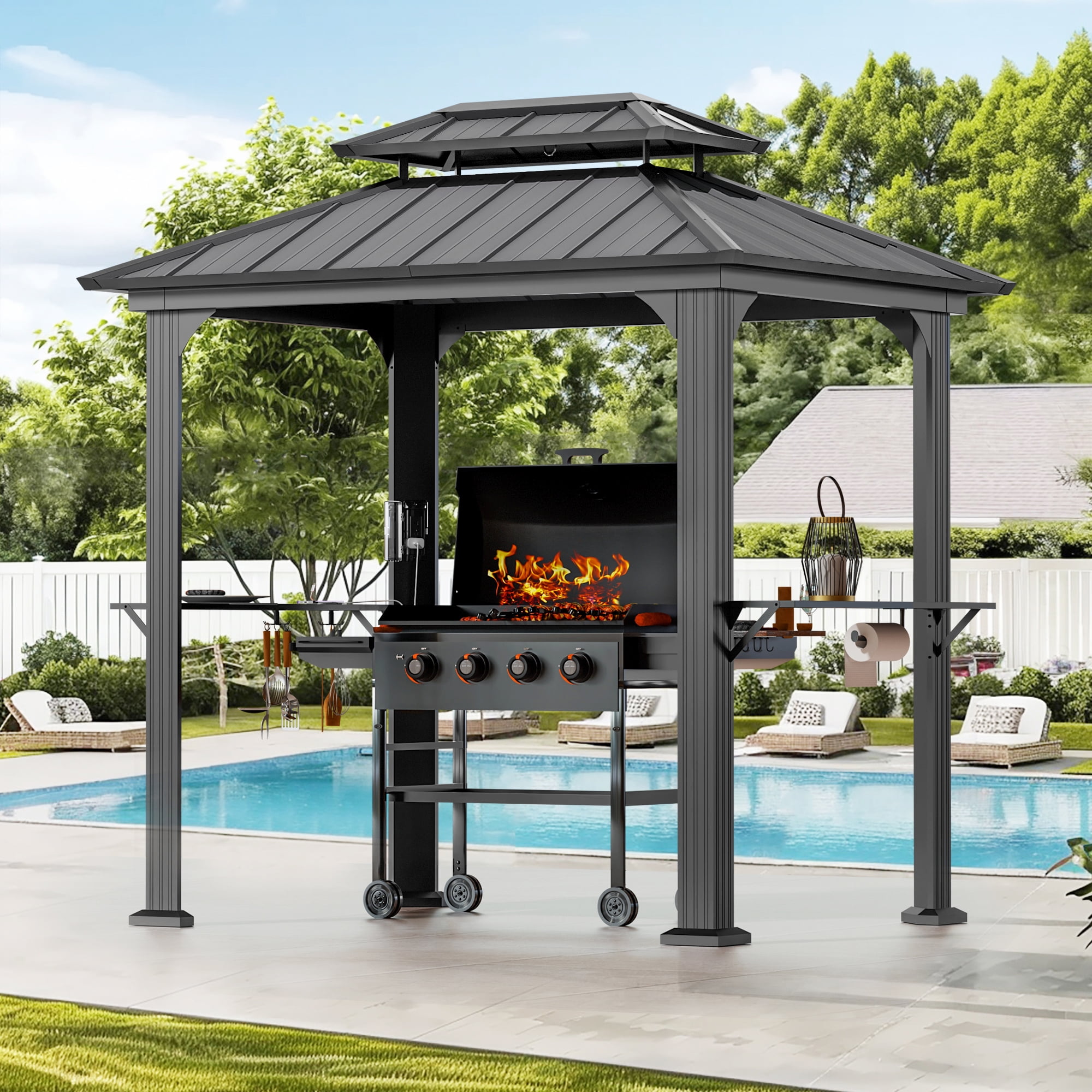 6’ x 8’ Aluminum Grill Gazebo with Modern Shade Design, Equipped with ...