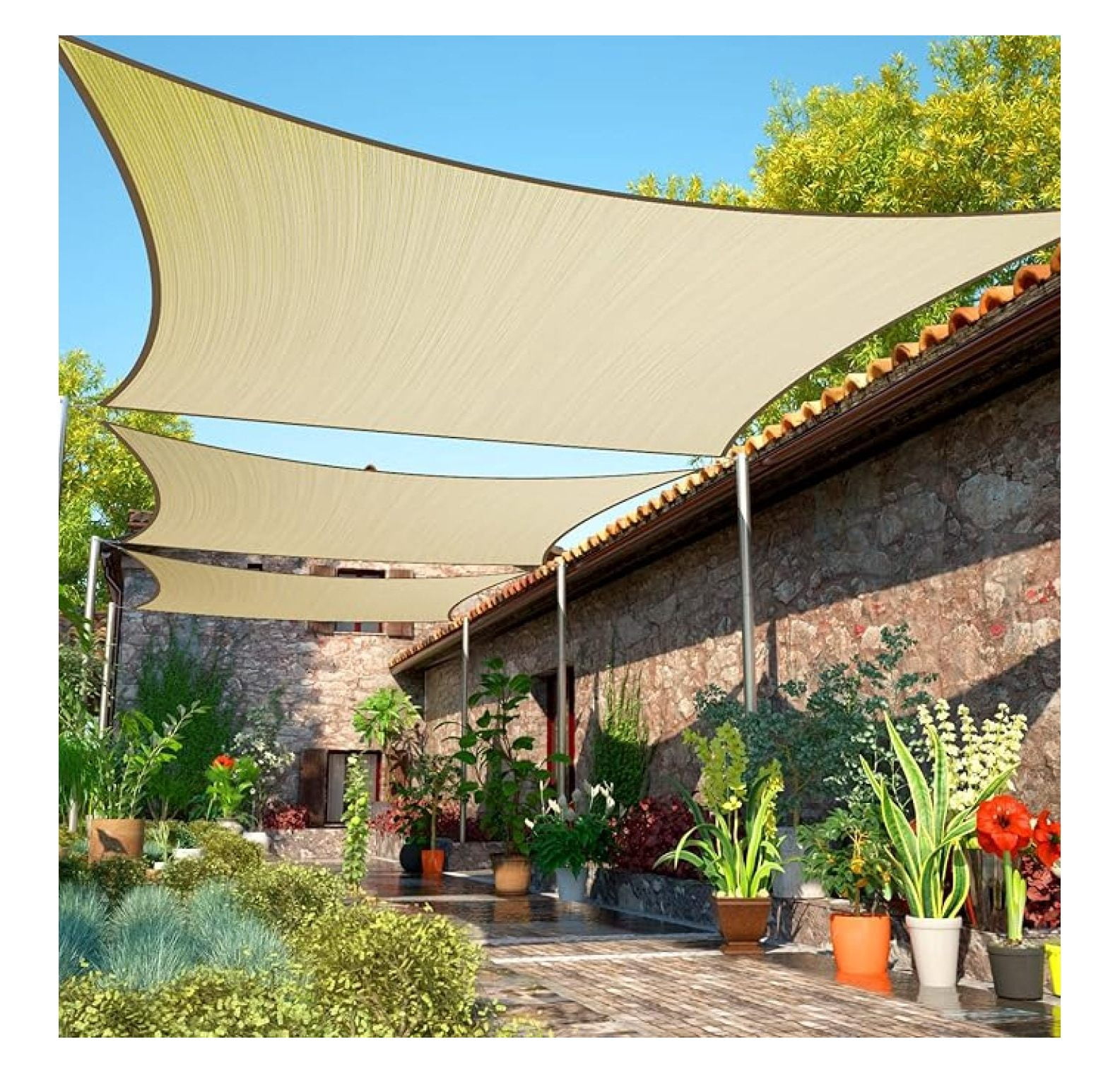 6' x 8' Beige Sun Shade Sail UPF50 Rectangle SMTAPR1013 Canopy Fabric ...