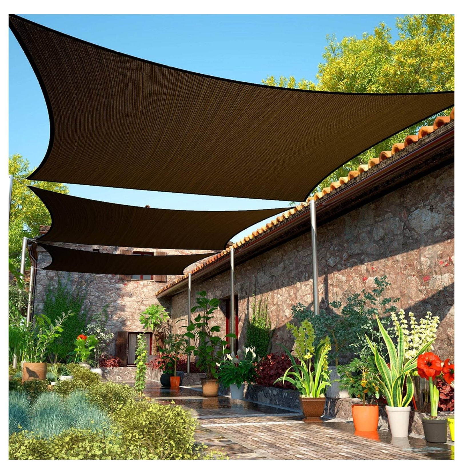 6' x 8' Brown Sun Shade Sail UPF50 Rectangle SMTAPR1013 Canopy Fabric ...