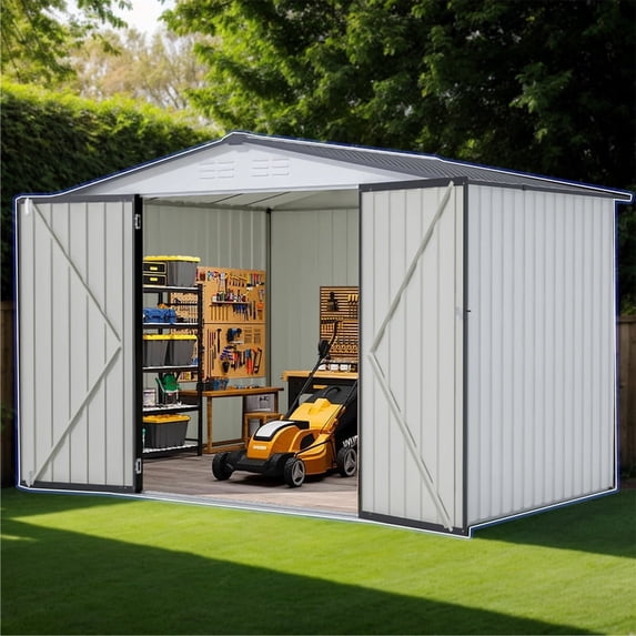 6 x 8 FT Outdoor Storage Shed, Garden Metal Tool Shed with 2 Lockable ...