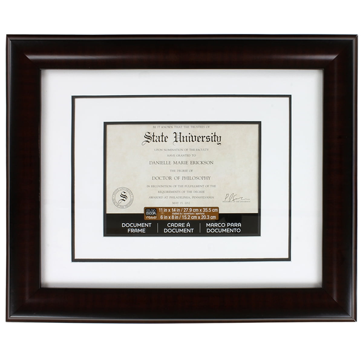 6" x 8" Mahogany Document Frame with Double Mat by Studio Decor ...