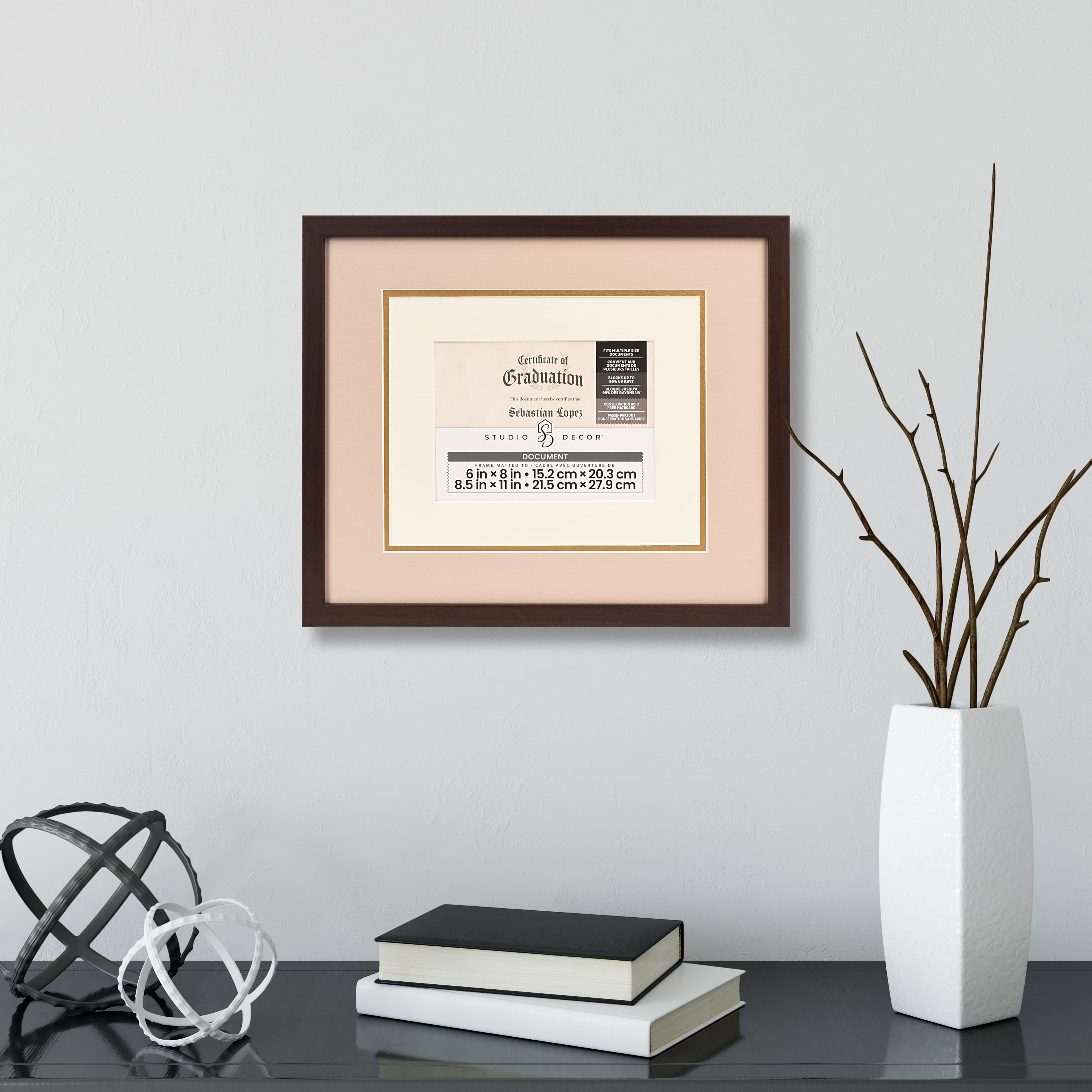 6" x 8" Walnut Document Picture Frame with Triple Mat by Studio Décor ...