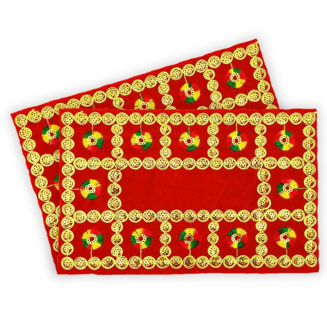 6 x 9 Inch Embroidered Red Velvet Cloth for Pooja and God IdolPuja ...
