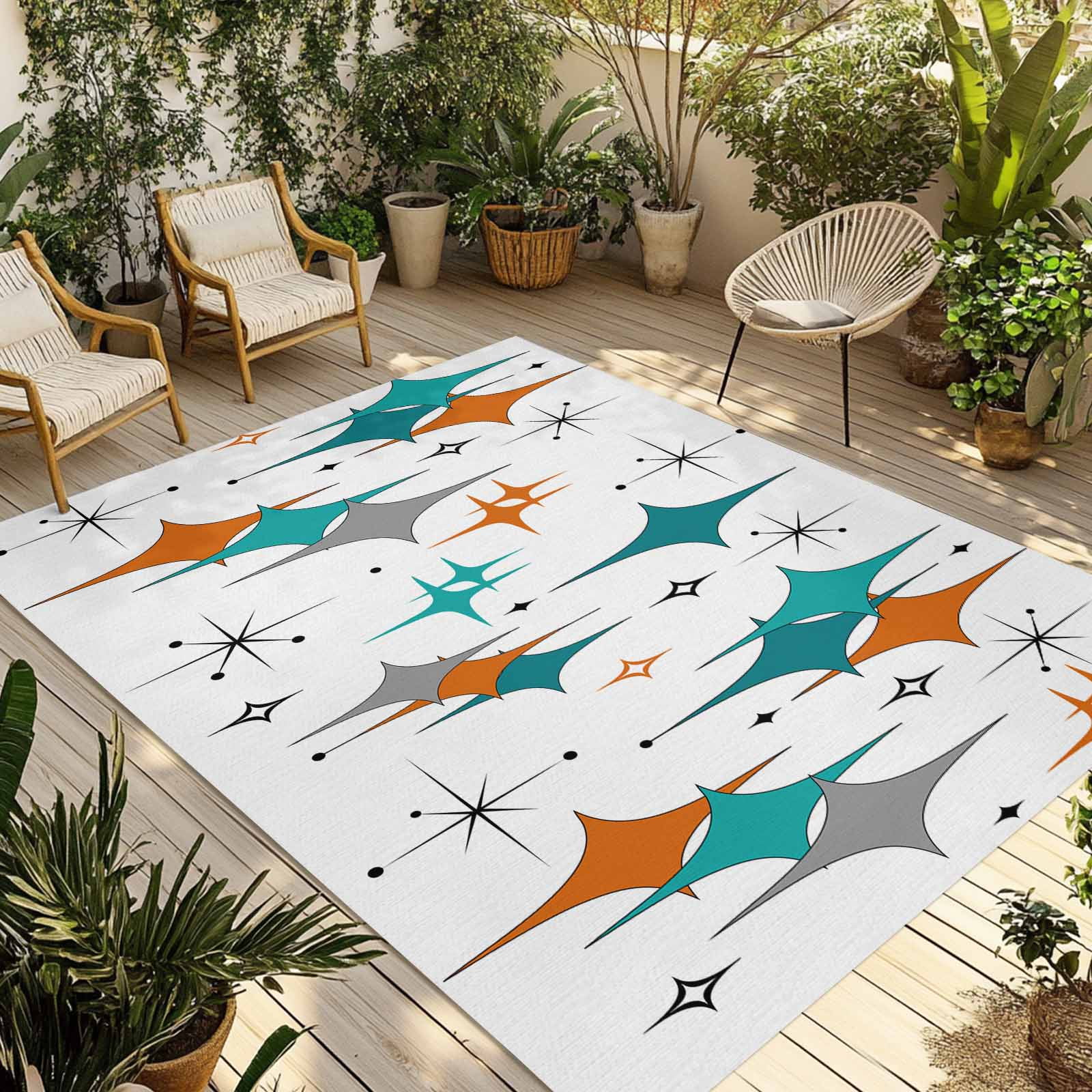 6' x 9' Outdoor Rug, Boho Middle Century Outdoor Washable Rug Large ...