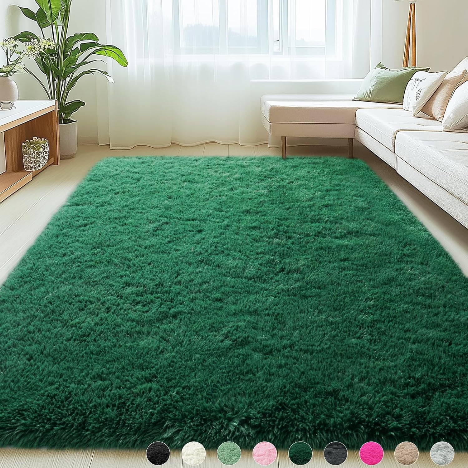 6 x 9 Rugs for Living Room, Large Fluffy Dark Green Area Rugs for ...