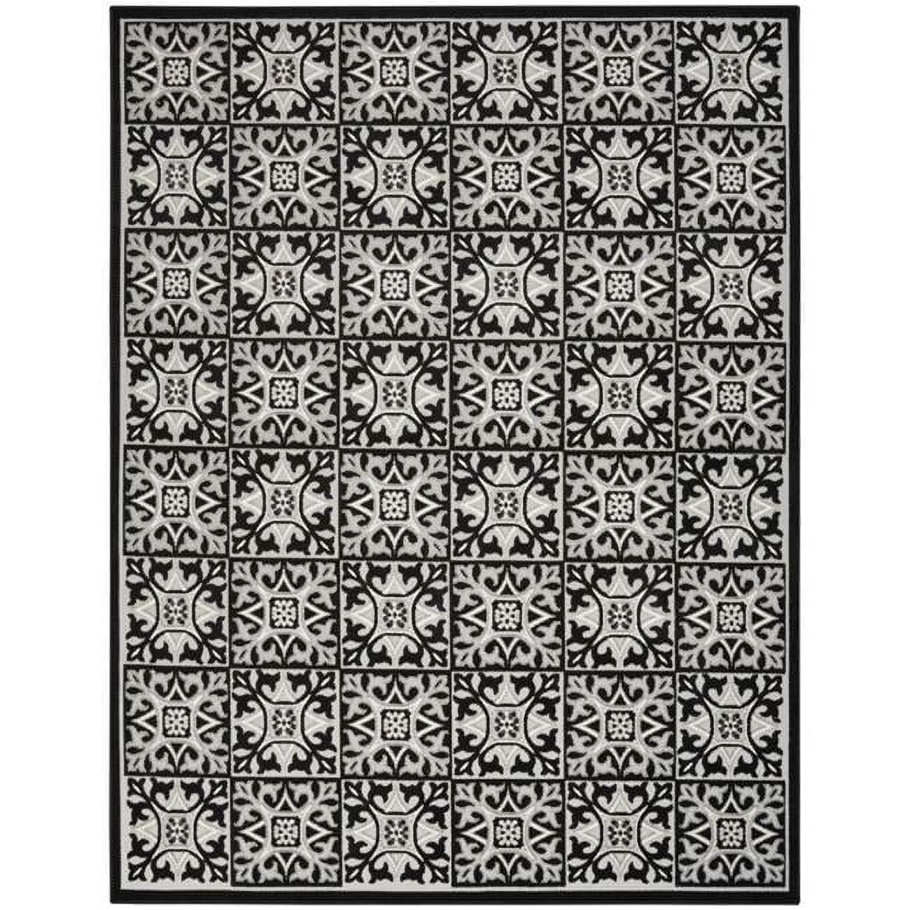 6 x 9 ft. Black & White Fleur De Lis Stain Resistant Non Skid Rectangle ...
