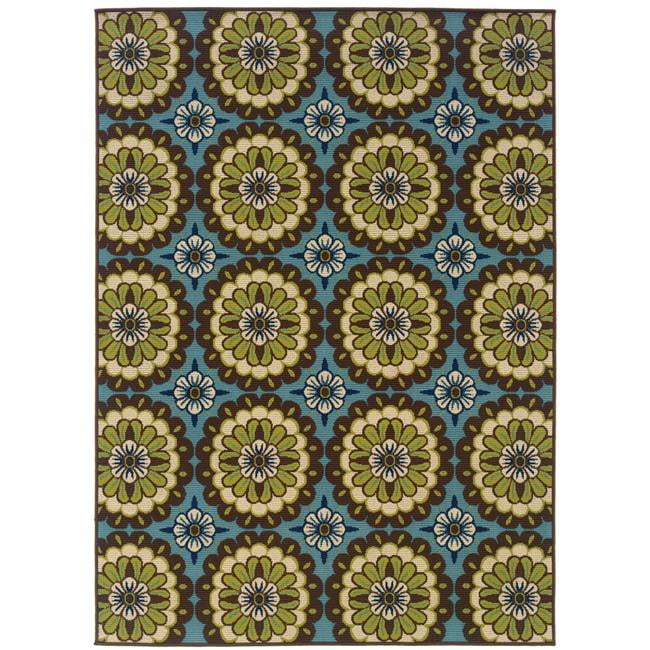 6 x 9 ft. Blue Floral Stain Resistant Indoor & Outdoor Rectangle Area ...