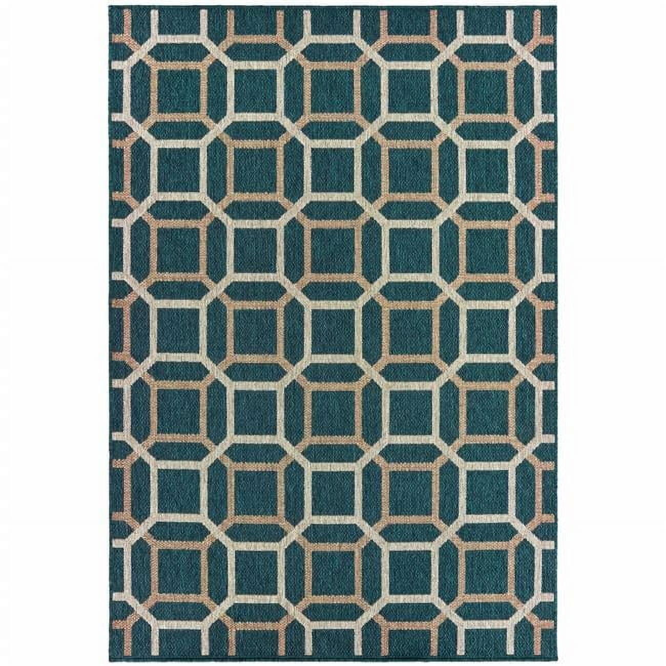6 x 9 ft. Blue Geometric Stain Resistant Indoor & Outdoor Rectangle ...