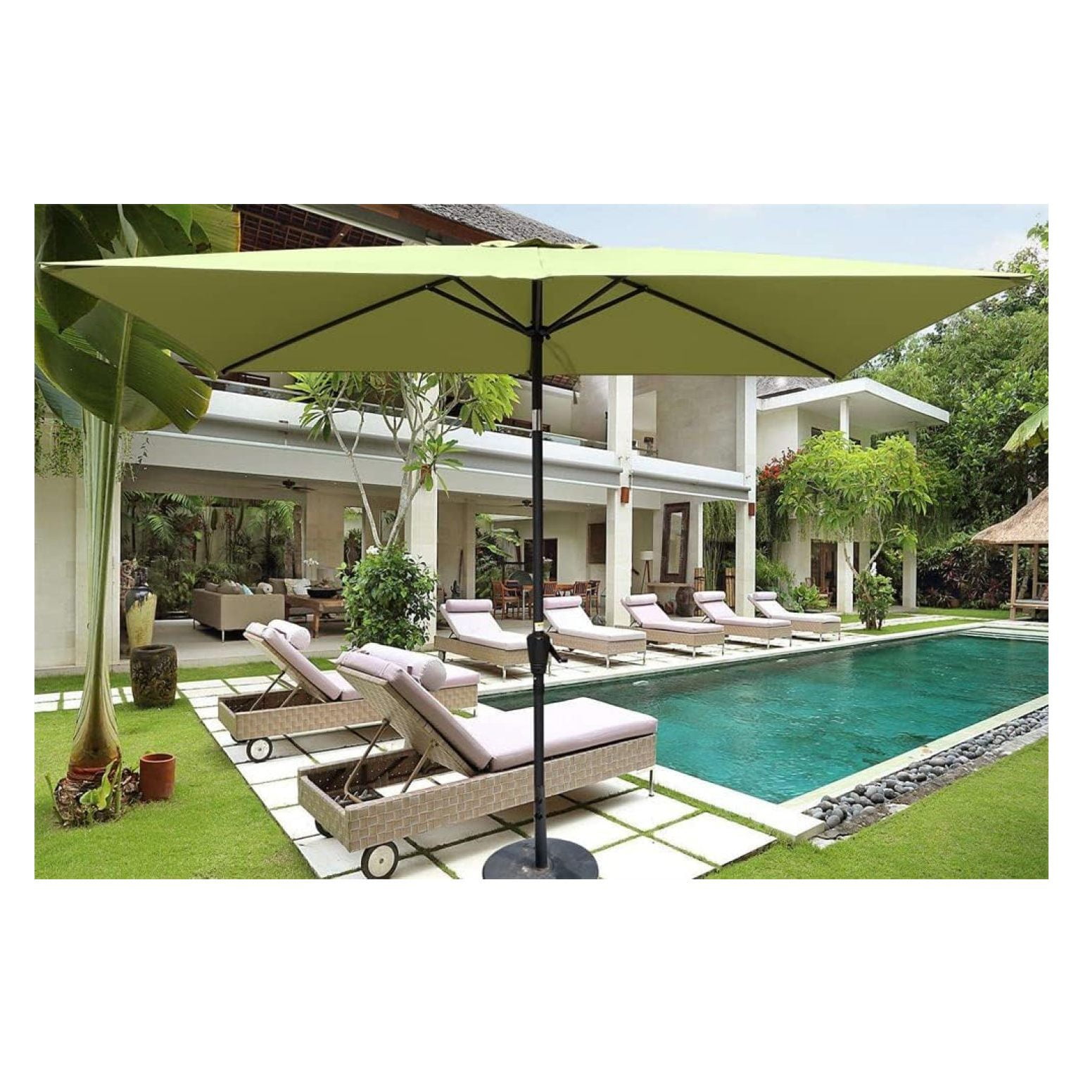 6 x 9 ft Patio Umbrella, Heavy Duty Outdoor Umbrella with Crank and Push Button Tilt, Fade ...