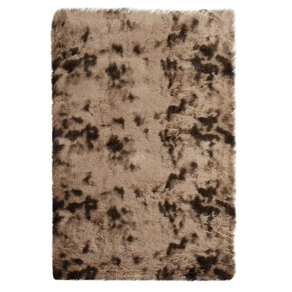 6 x 9 ft Polyester Tie-dye Brown Rectangular Indoor Solid Modern Fluffy ...