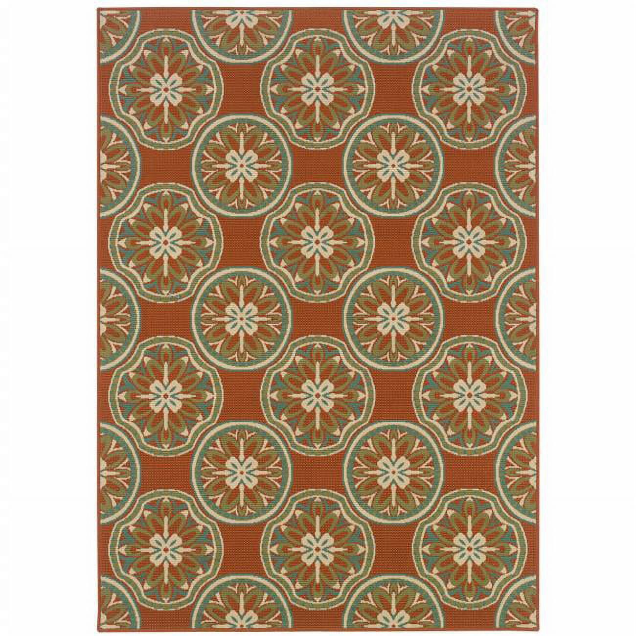 6 x 9 ft. Rust Floral Stain Resistant Indoor & Outdoor Rectangle Area ...