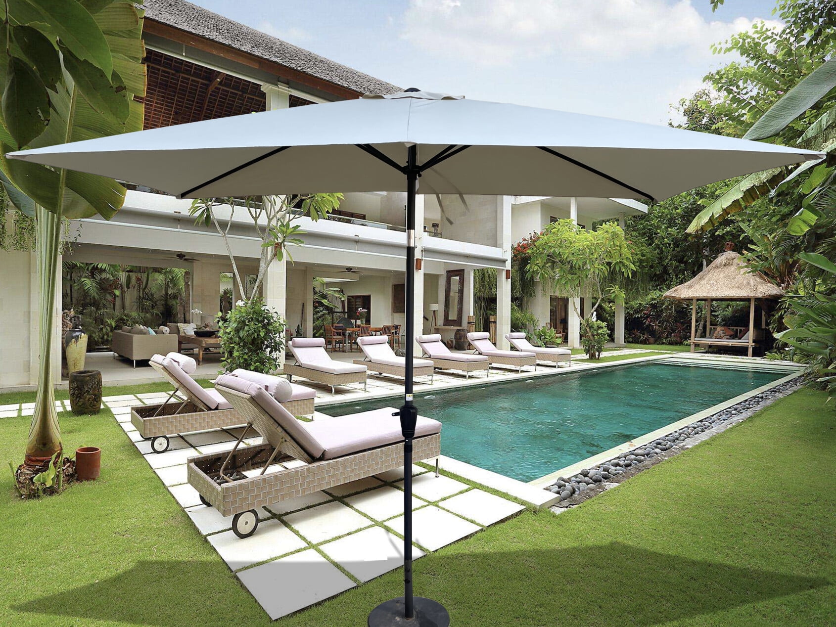 6 x 9ft Patio Umbrella, Outdoor Waterproof Umbrella and Push Button ...