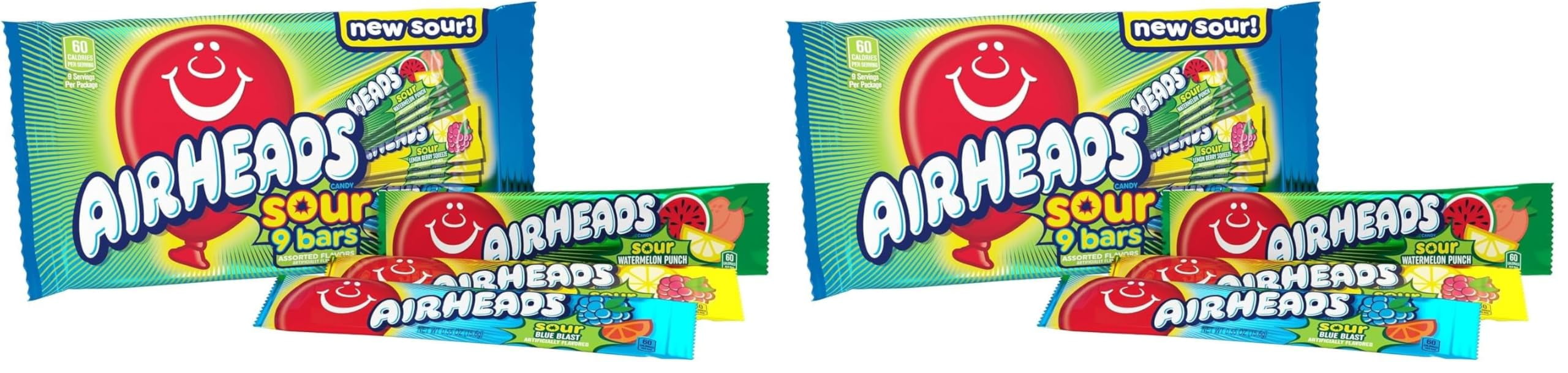 6 x - Airheads Sour Full-Size Candy Bars, Taffy Assorted Bag ...
