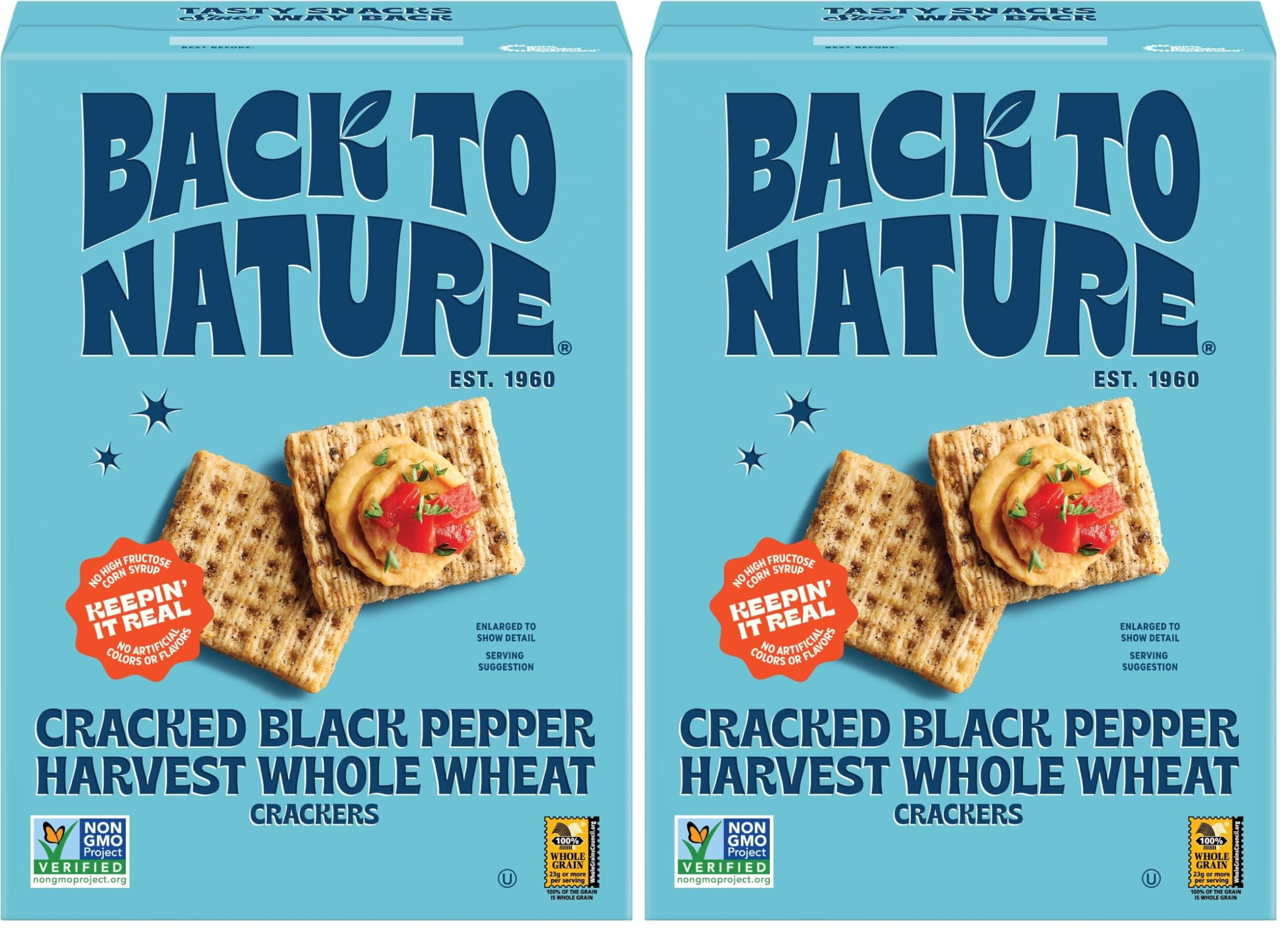 6 x - Back to Nature - Cracked Black Pepper Whole Wheat Crackers - Non ...
