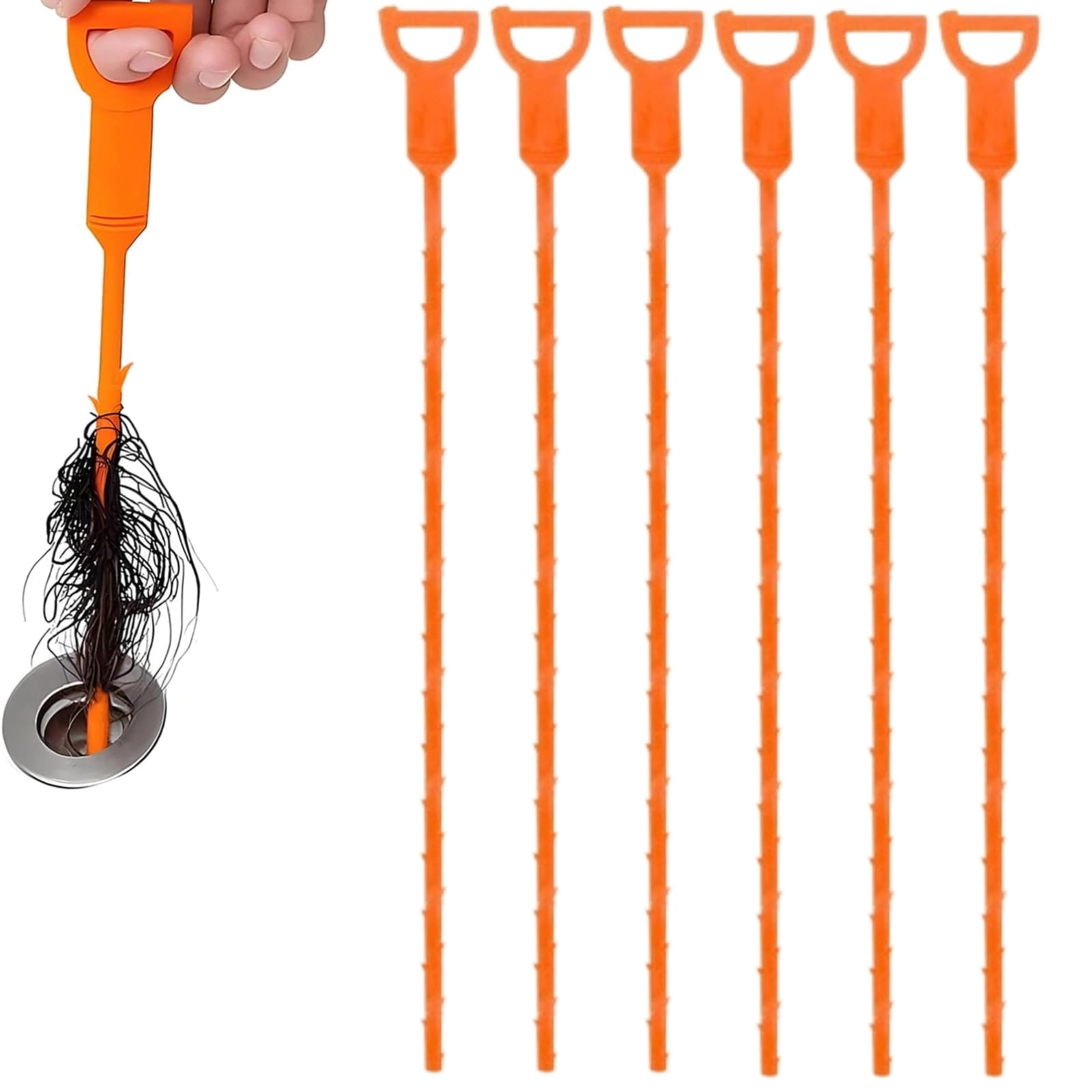 6 x Drain Snake Clog Remover - 20" Flexible Tool for Stubborn Blockages ...