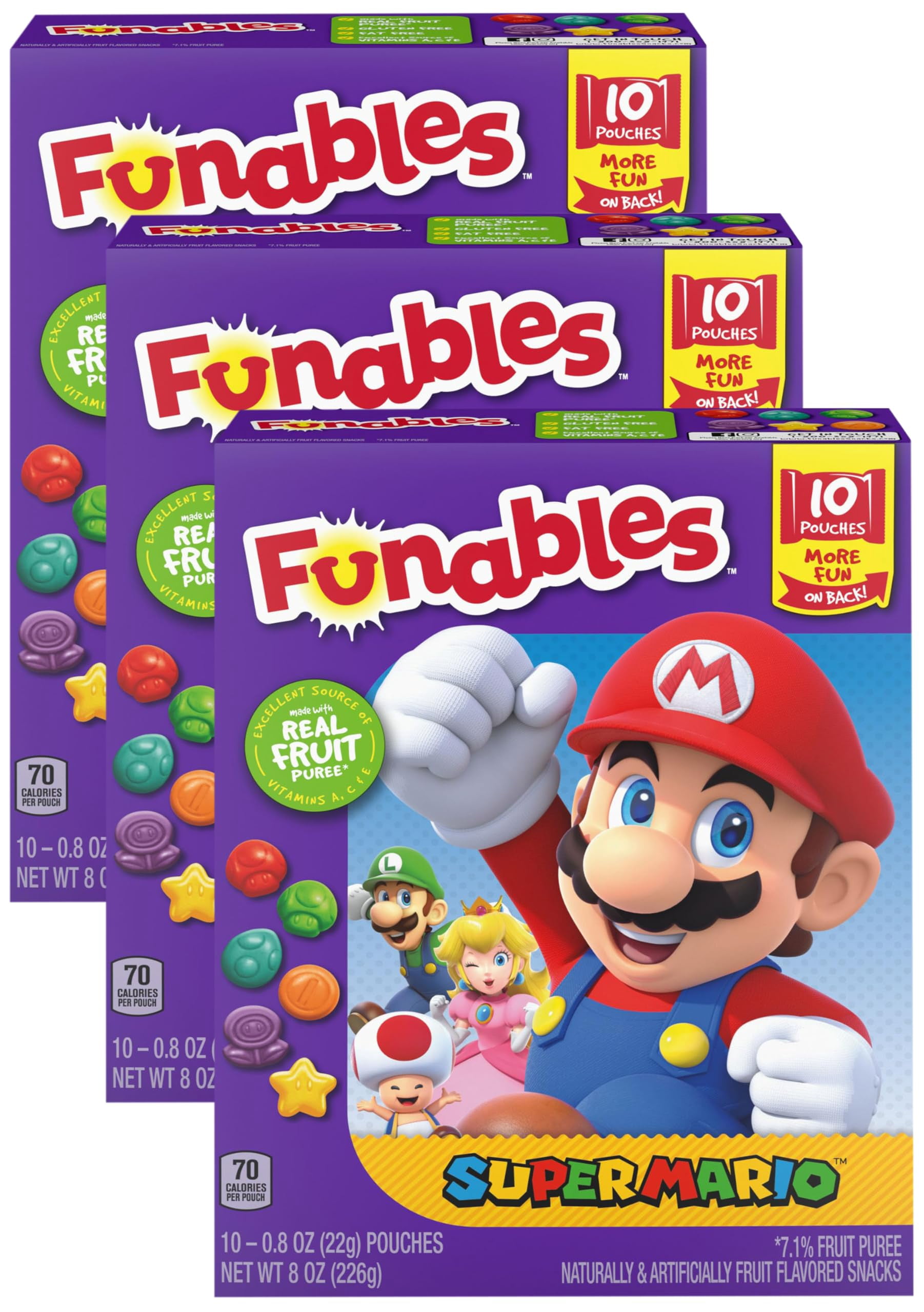 6 x - Funables Fruit Snacks, Super Mario Shaped Fruit Flavored Snacks ...