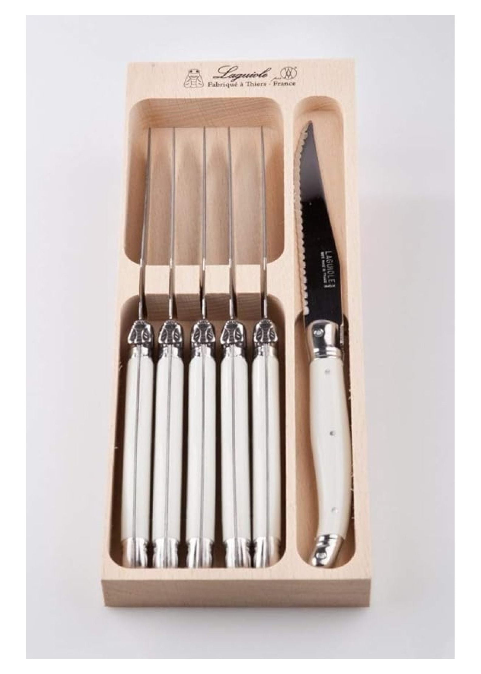 6 x Steak Knifes | Ivory Colour | Knifes Set In wooden Tray | Made In ...