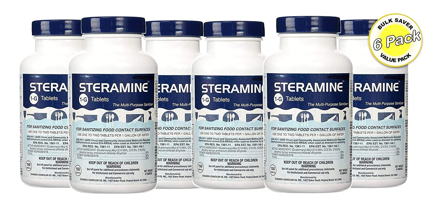 Steramine 1-G Sanitizing Tablets, 150 Tabs per Bottle, Kills E-Coli ...