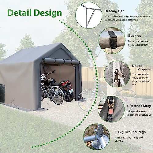 6 x 6 ft Portable Outdoor Storage Tent Shelter Shed, Heavy Duty Storage ...