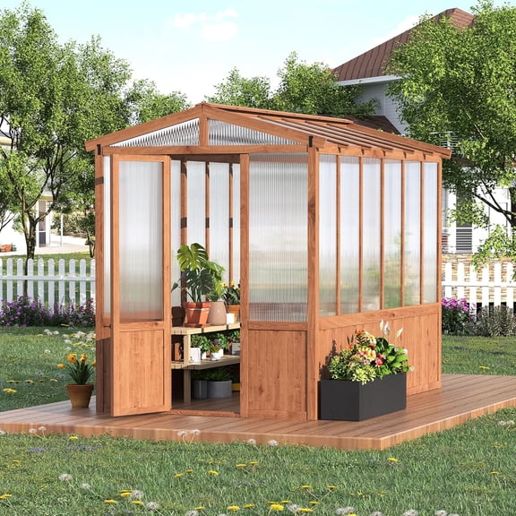 VEIKOUS 6x12ft Cedar Wood Walk-in Greenhouse W/ Adjustable Ventilation ...