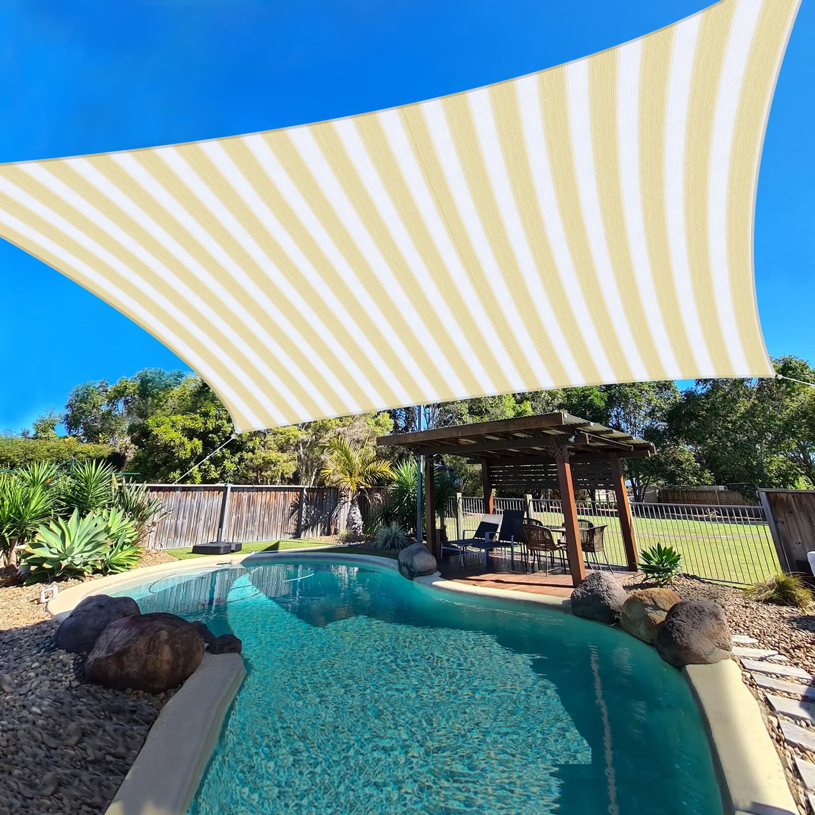 6'x11' Outdoor Sun Shade Sail, 180GSM HDPE Rectangle Canopy for Patio ...