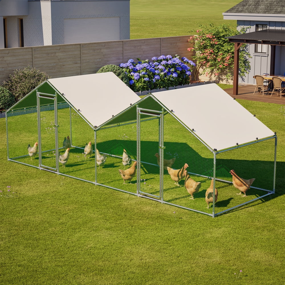 6'x20' Walk-In Chicken Coop, Double Peak Metal Poultry Cage with ...