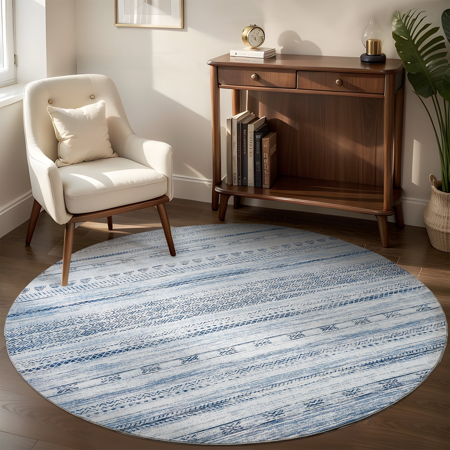 VUNATE 6'x6' Round Rugs for Living Room Washable Rugs Boho Moroccan ...