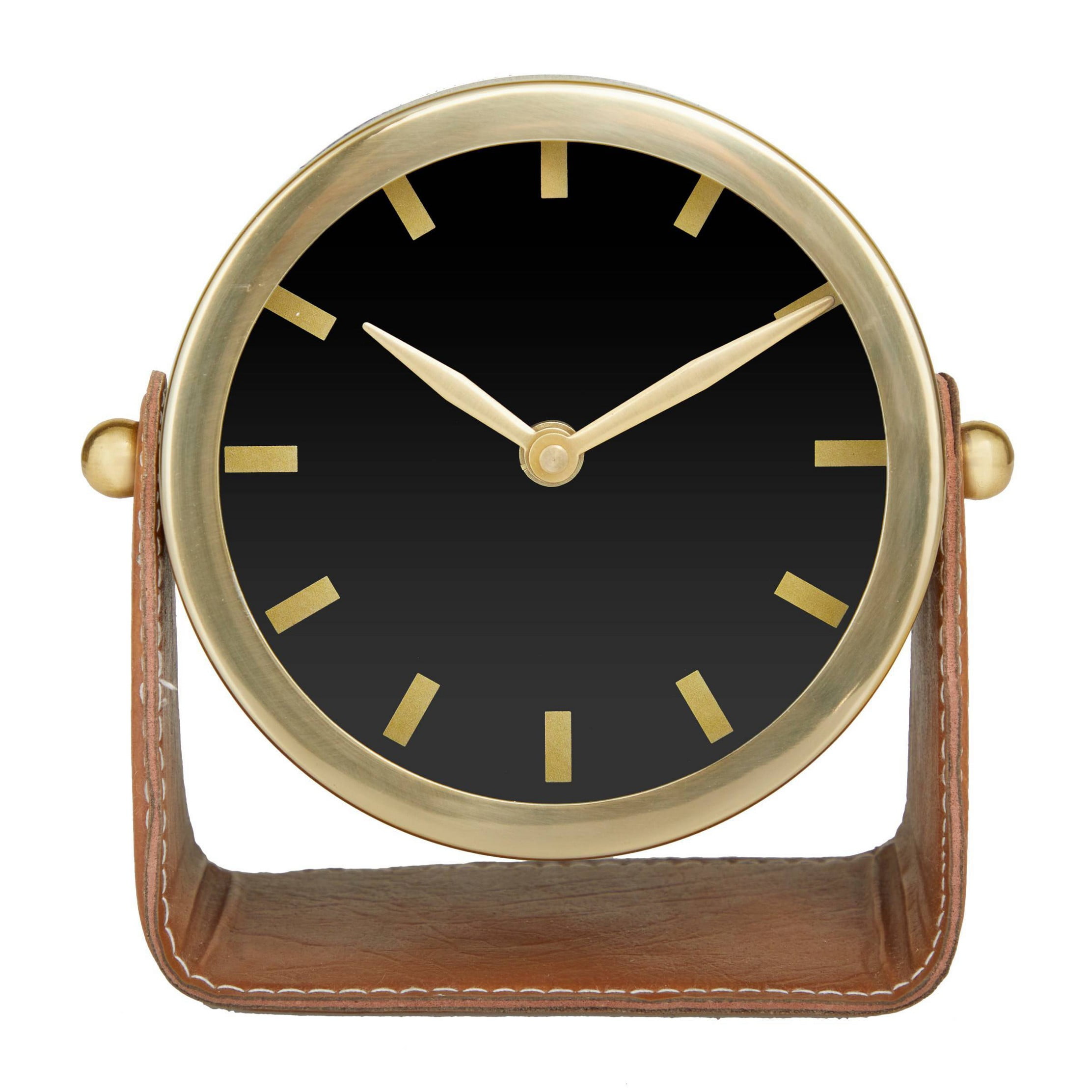 6"x6" Stainless Steel Clock with Leather Stand Gold - Silent, Modern ...