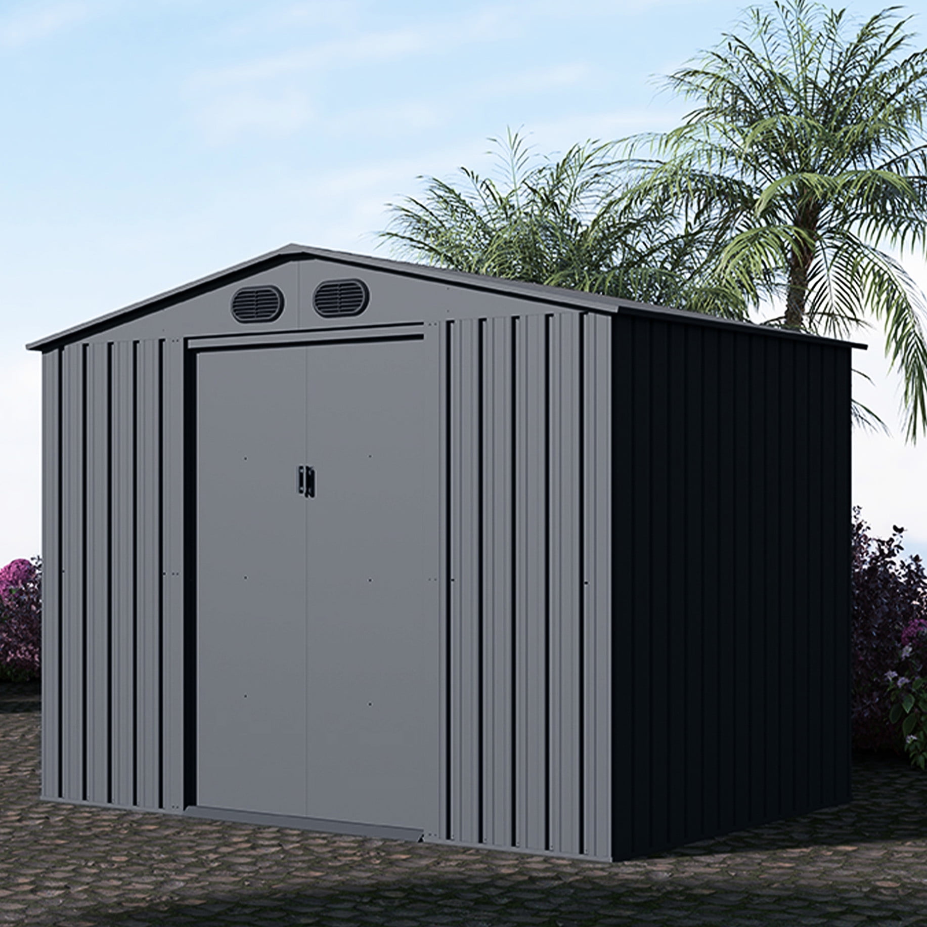 6'x8' Galvanized Metal Outdoor Shed / Double Sliding Door for More ...