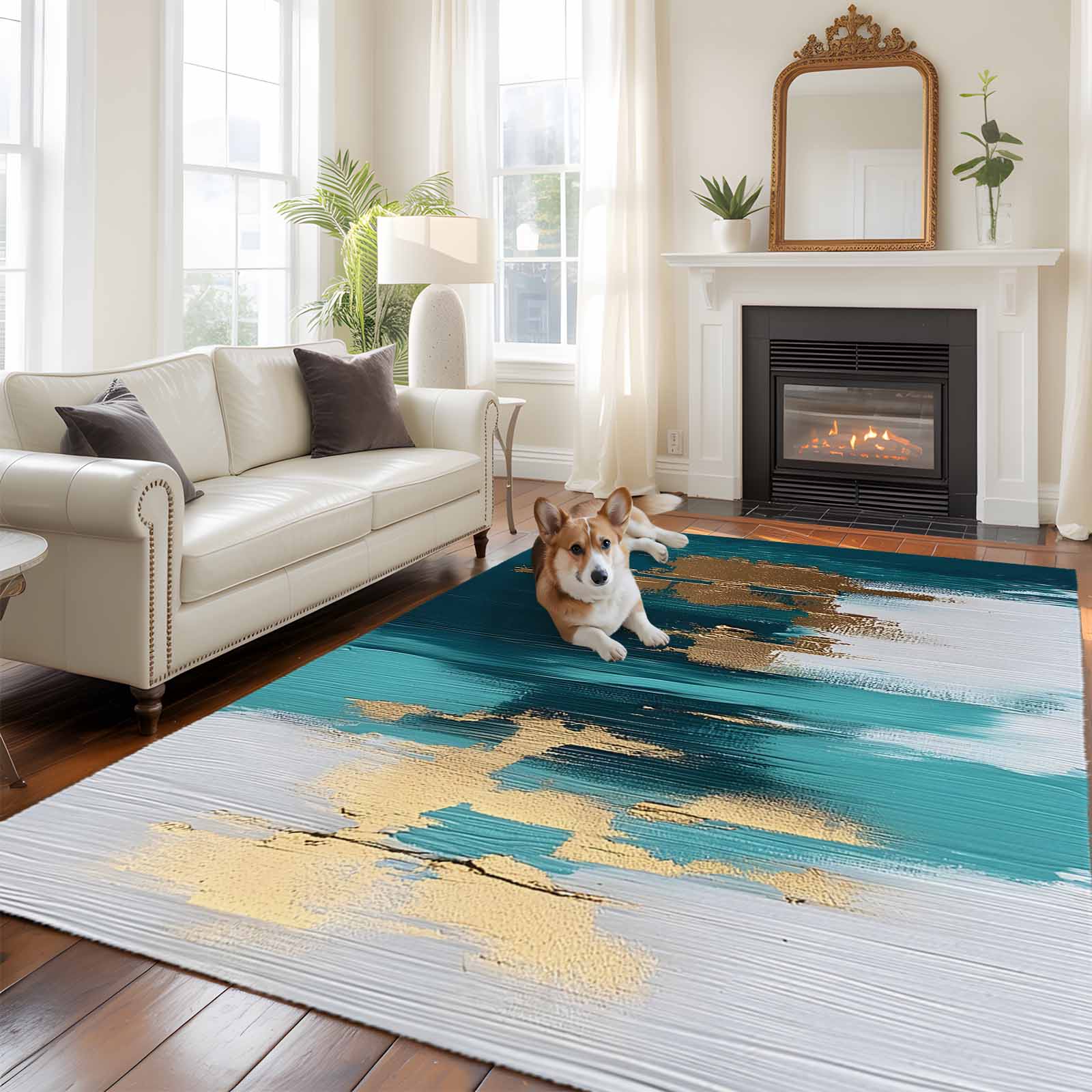 6'x9' Area Rugs, Abstract Teal Green Indoor Outdoor Area Rug for Living ...