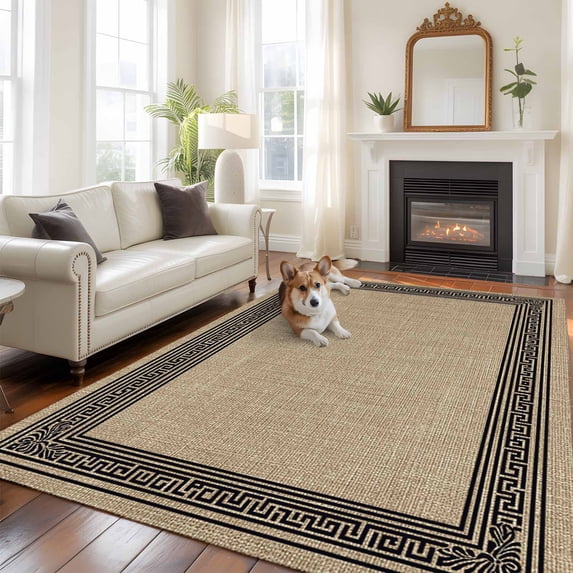 6'x9' Area Rugs, Black Brown Retro Greek Key Indoor Outdoor Area Rug ...