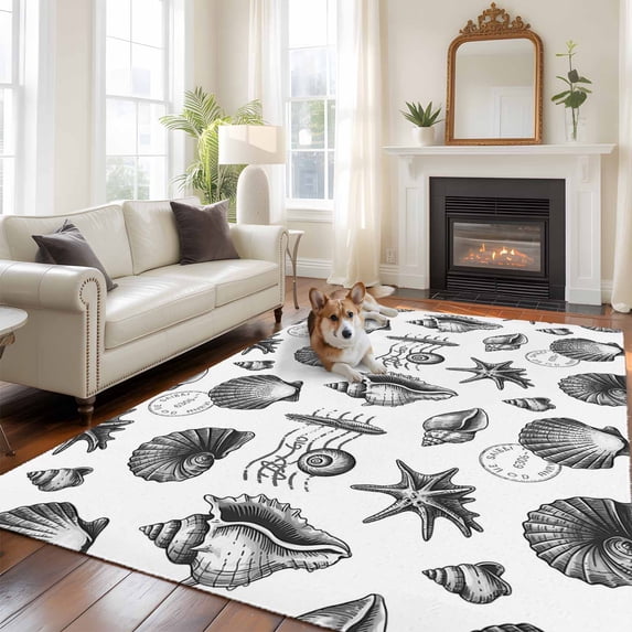 6'x9' Area Rugs, Black Coastal Indoor Outdoor Area Rug for Living Room ...