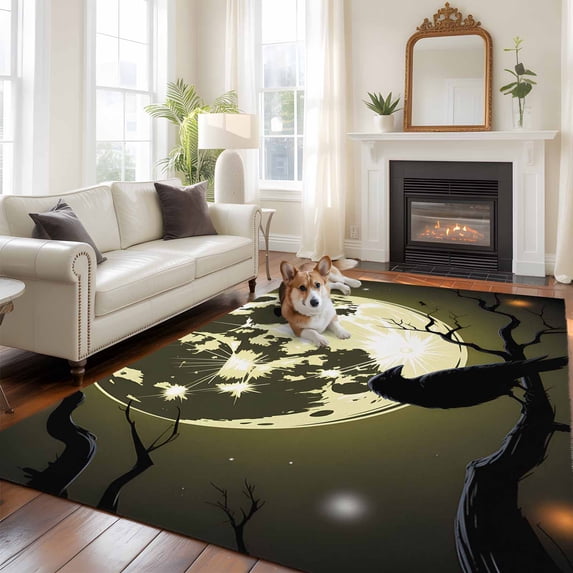 6'x9' Area Rugs, Black Crow Moon Halloween Indoor Outdoor Area Rug for ...