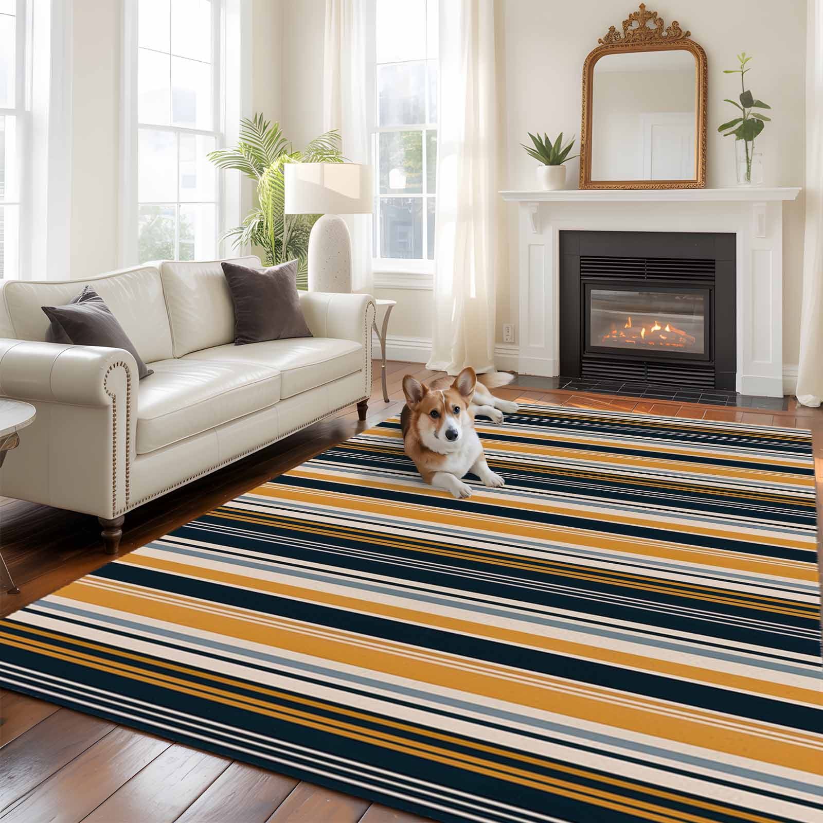 6'x9' Area Rugs, Black Grey Orange Striped Indoor Outdoor Area Rug for ...