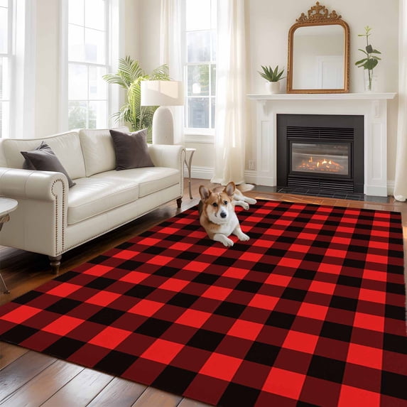 6'x9' Area Rugs, Black Red Plaid Indoor Outdoor Area Rug for Living ...