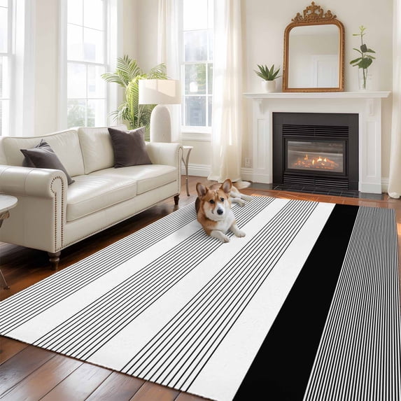 6'x9' Area Rugs, Black Stripe Indoor Outdoor Area Rug for Living Room ...