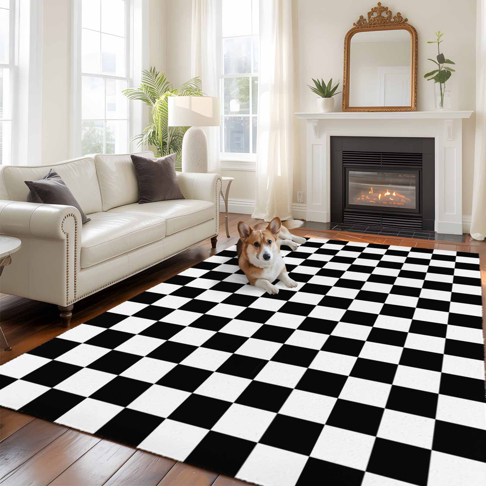 6'x9' Area Rugs, Black White Plaid Indoor Outdoor Area Rug for Living ...