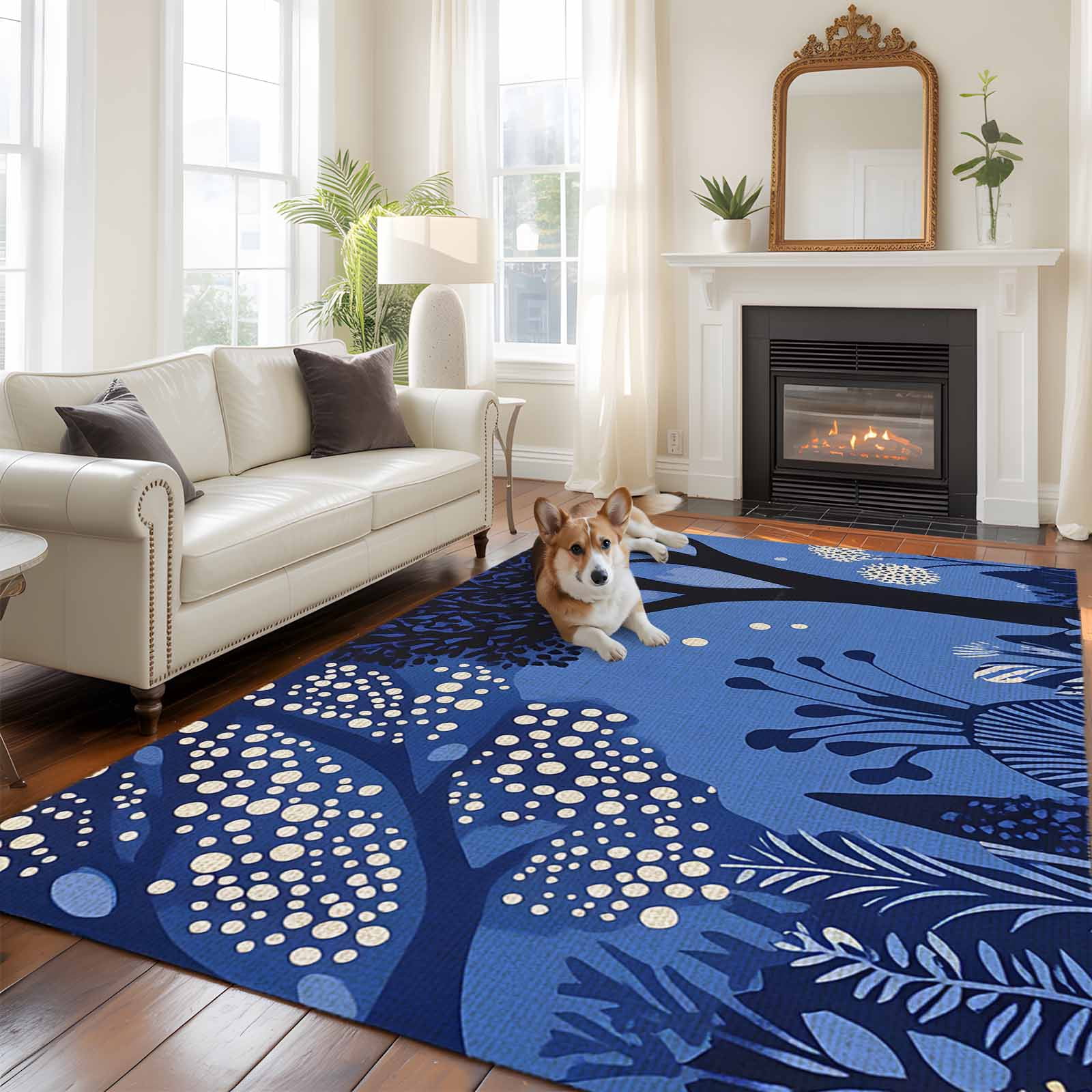 6'x9' Area Rugs, Blue Black Botanical Indoor Outdoor Area Rug for ...
