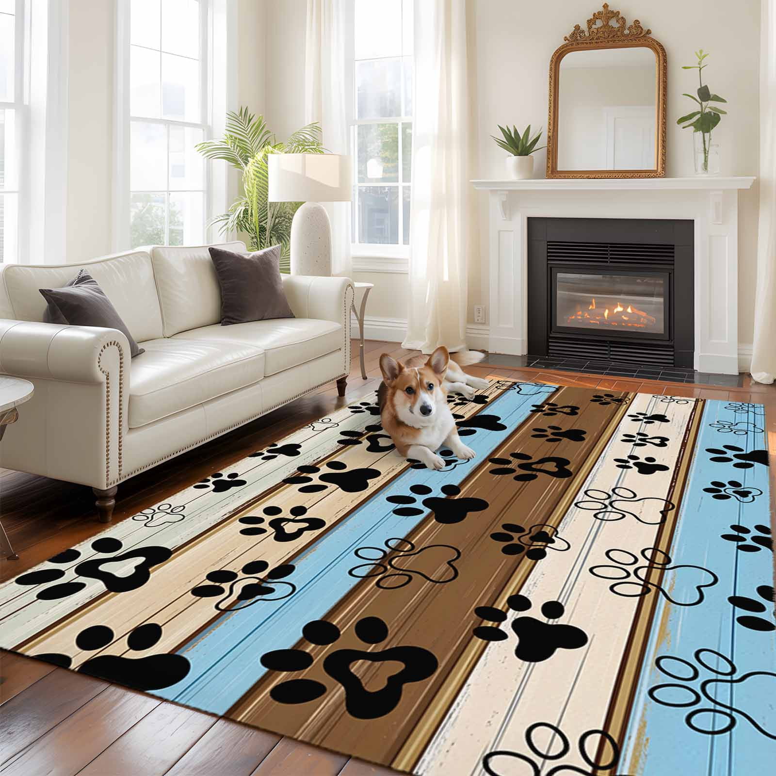 6'x9' Area Rugs, Blue Brown Paw Prints Indoor Outdoor Area Rug for ...