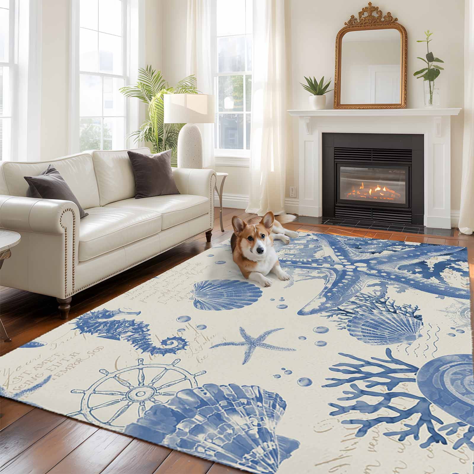6'x9' Area Rugs, Blue Coastal Starfish Indoor Outdoor Area Rug for ...