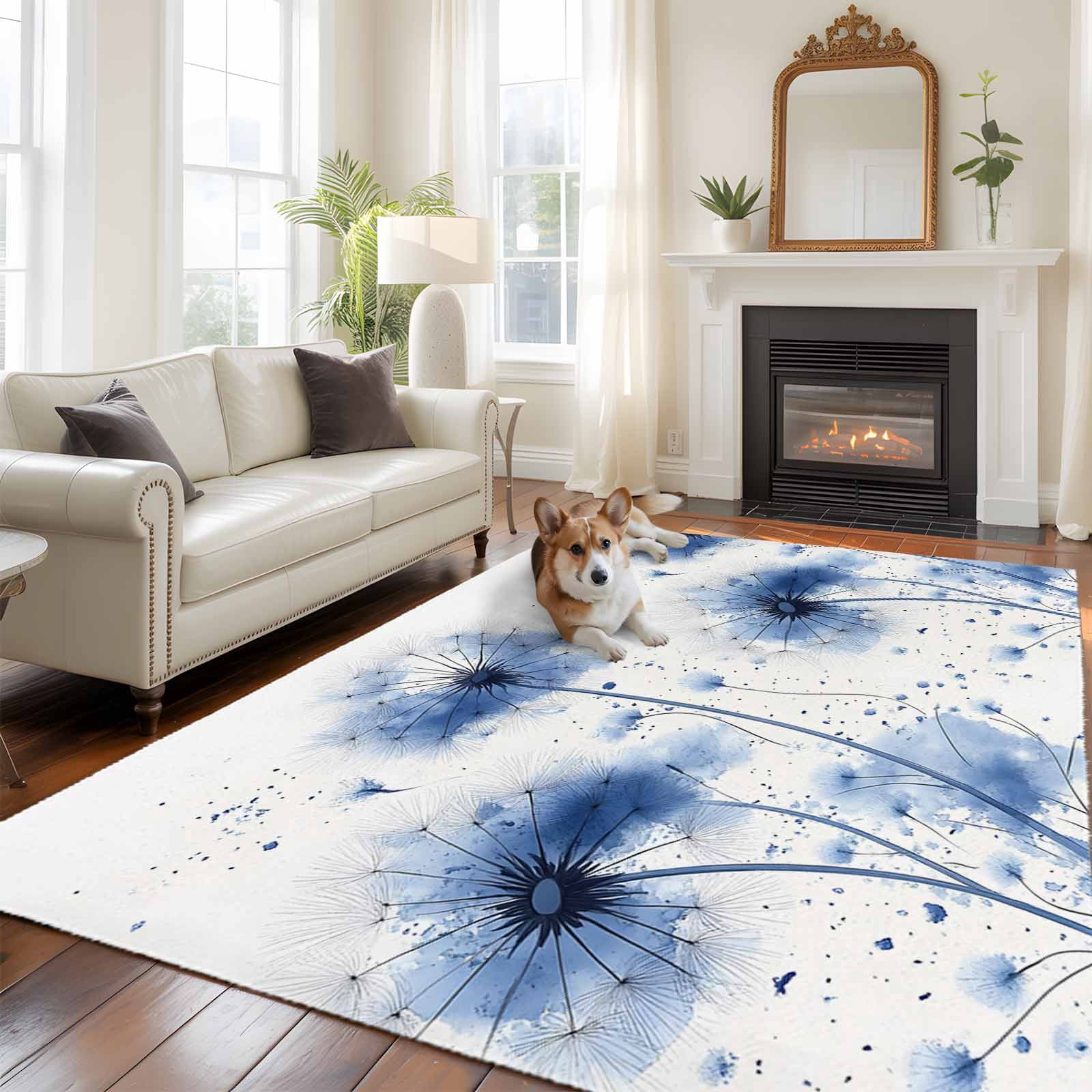 6'x9' Area Rugs, Blue Dandelion Indoor Outdoor Area Rug for Living Room ...