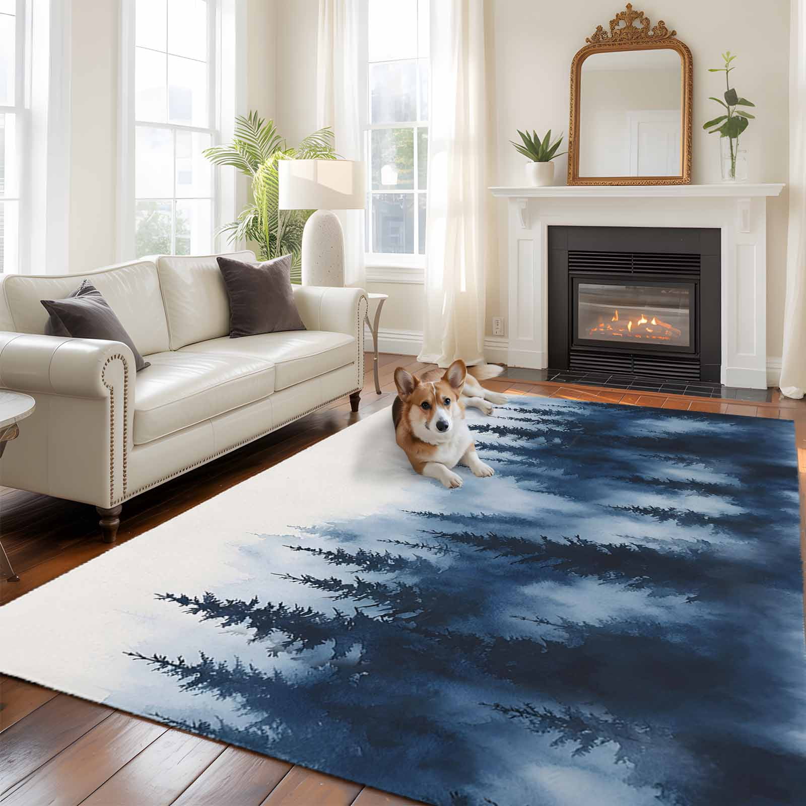6'x9' Area Rugs, Blue Ombre Tree Indoor Outdoor Area Rug for Living ...