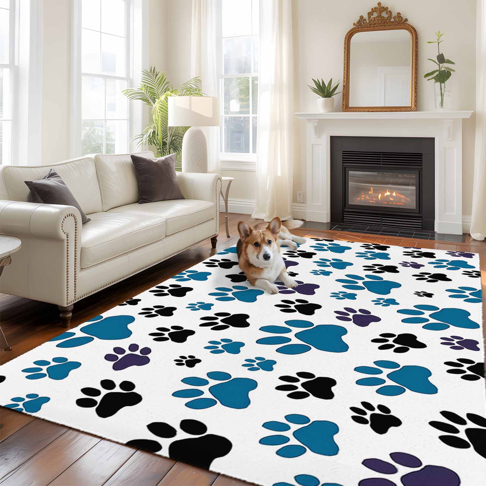 6'x9' Area Rugs, Blue Paw Print Indoor Outdoor Area Rug for Living Room ...